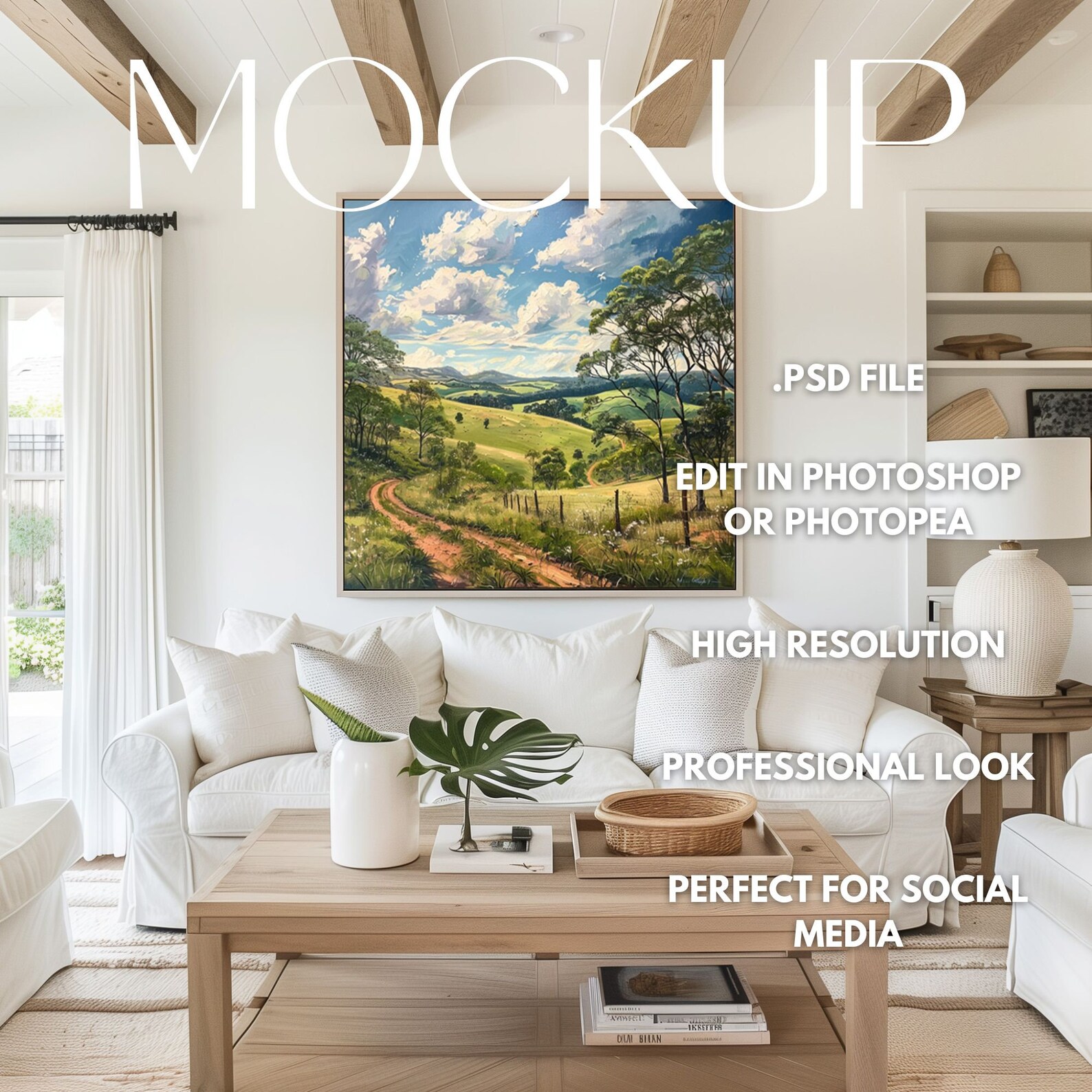 Modern Farmhouse BUNDLE of 24 TV Frame Mockup, Living Room Mockup ...