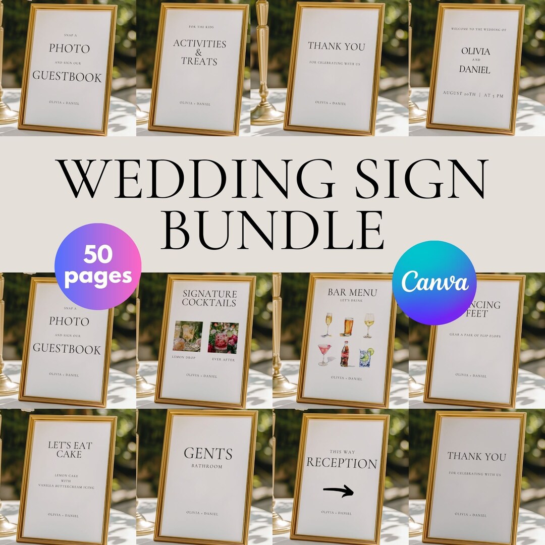 Wedding Sign Bundle Kit, Modern Minimalist Wedding Sign Bundle, Canva ...