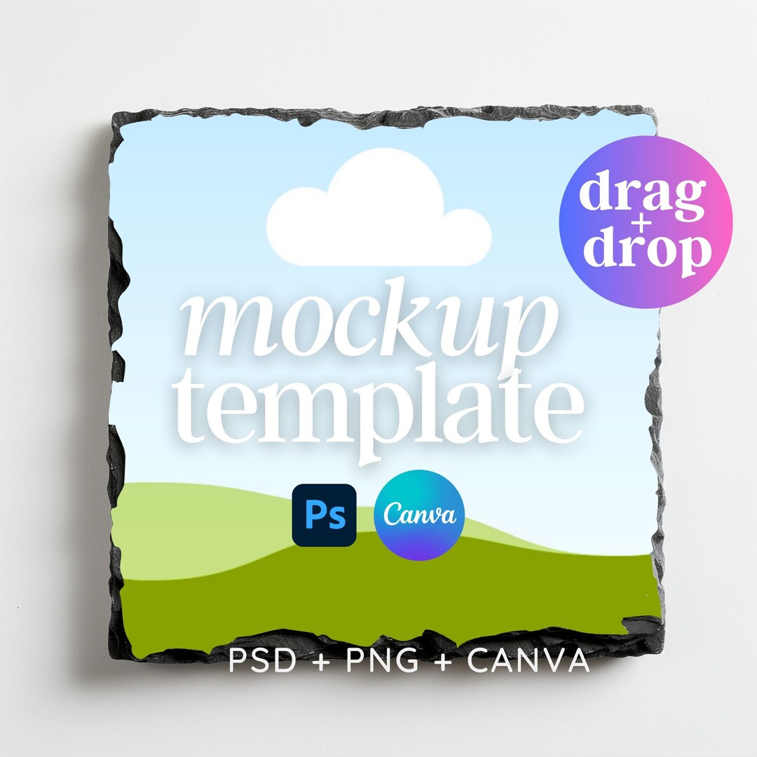 Dye Sublimation Slate Canva Mockup , Square Slate Coaster Mockup Add ...