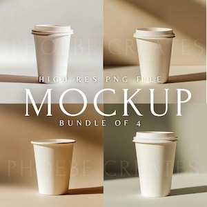 Paper Coffee Cup PNG Mockup Bundle | 4 White Cup Mockups for POD ...