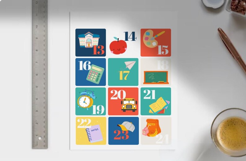 Printable Back to School Advent Calendar Cards | Fun Countdown in ...