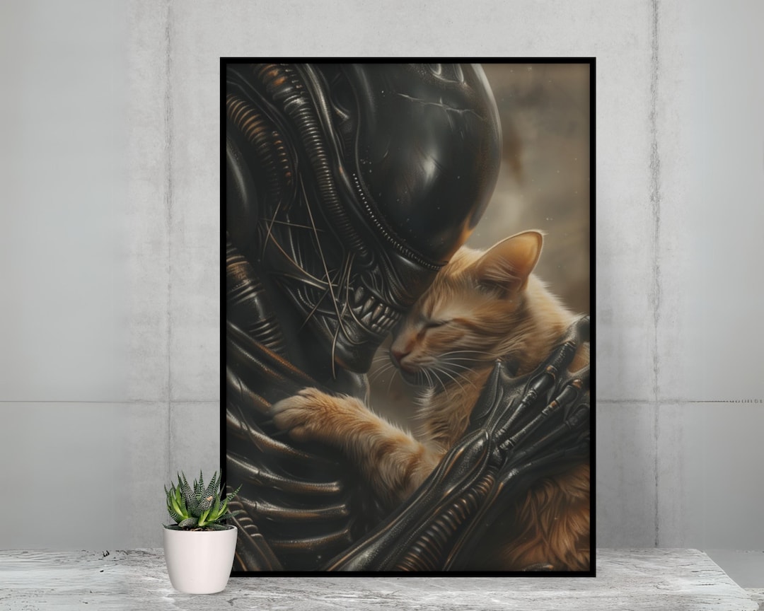Xenomorph Alien X Jonesy Cat Art Print - Cute Horror Poster, Perfect ...