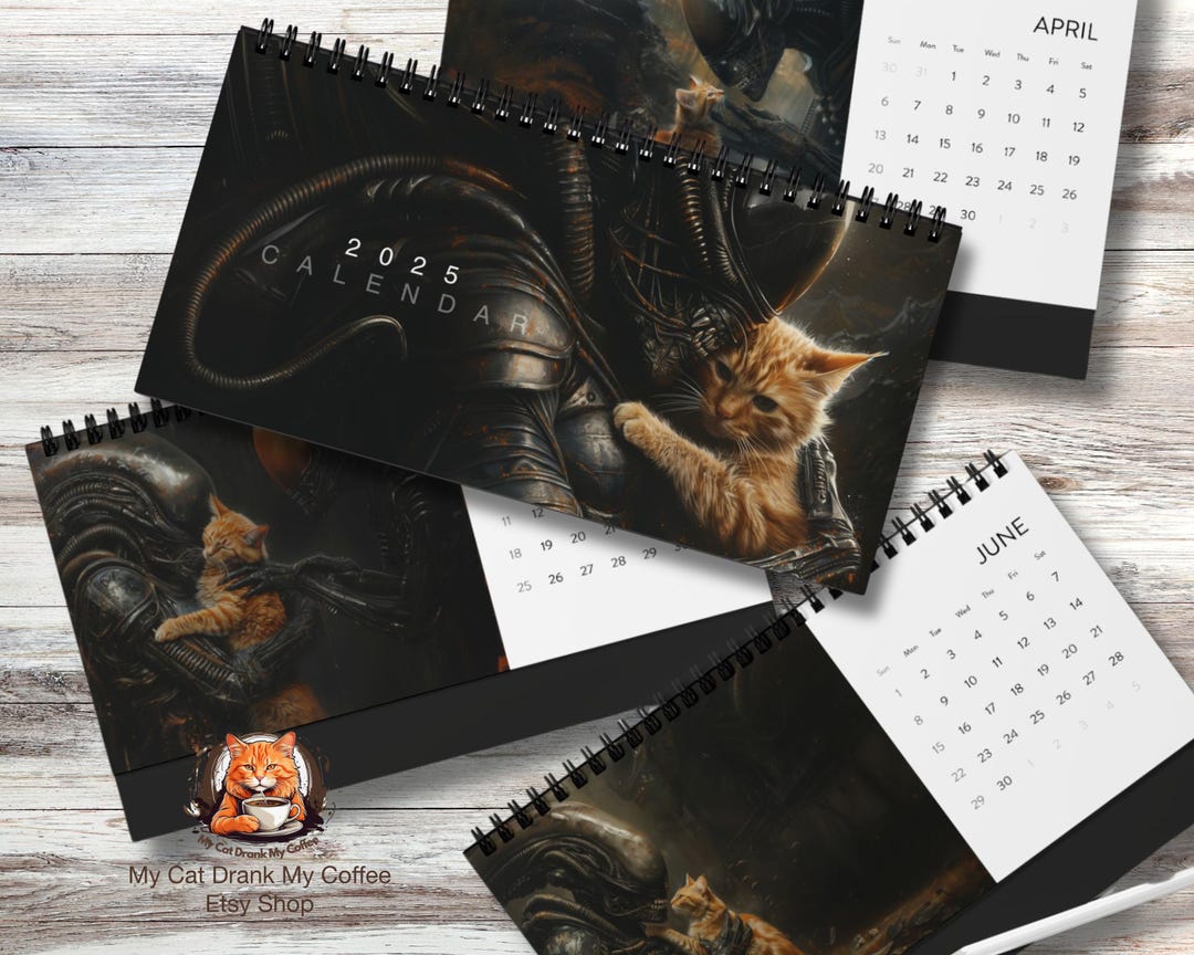 Xenomorph Alien X Jonesy Cat 2025 Desktop Calendar - Cute Horror Art ...