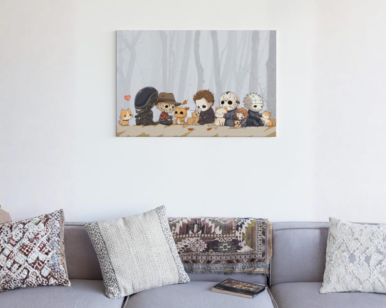 Cute Horror & Cats Chibi Slasher Poster, Scary Movie Characters Wall ...