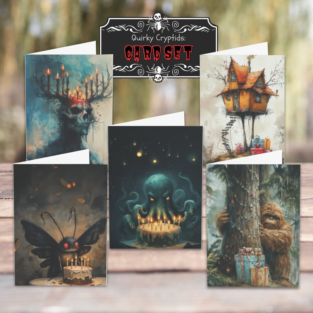 Cryptid Birthday Card Set: Mothman, Bigfoot, Cthulhu - Etsy