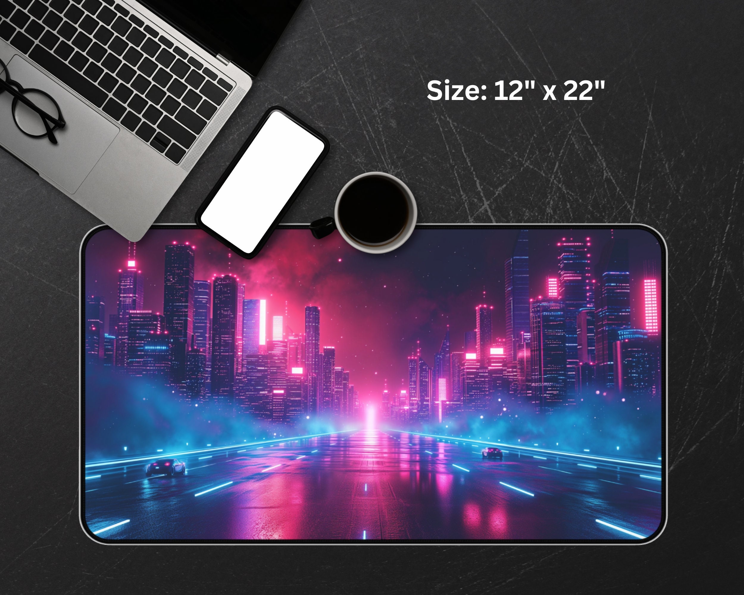 Cool Gaming Pad Cyberpunk City Neon Desk Mat, Vaporwave Aesthetic ...