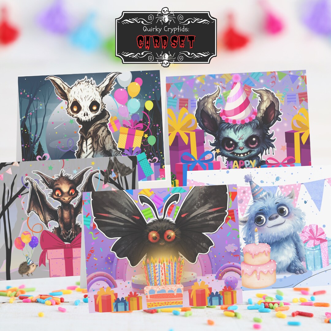 Cryptid Birthday Card Set: Monster Greeting Cards - Etsy