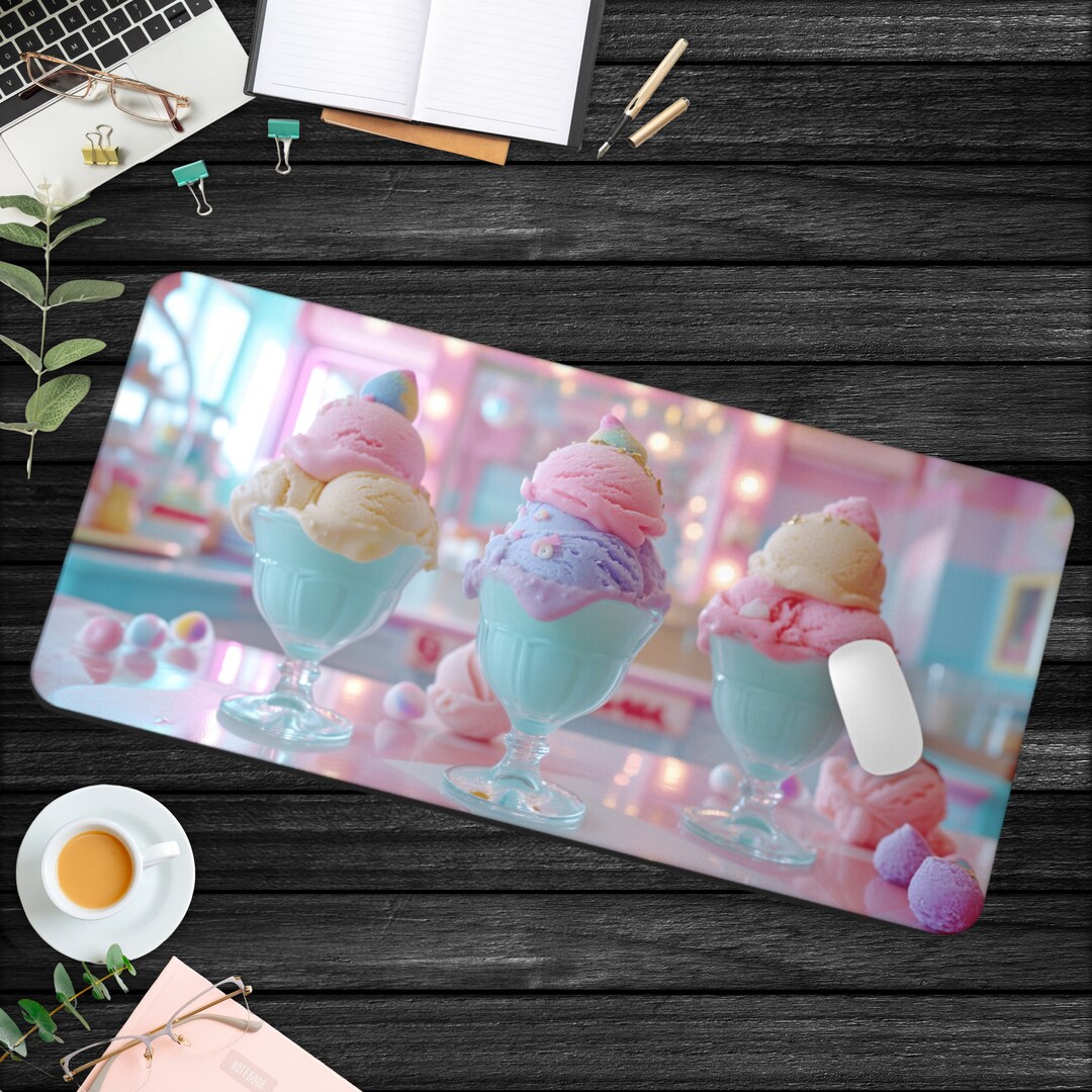 Pastel Ice Cream Desk Mat - Large Kawaii Gaming Mousepad, Colorful ...