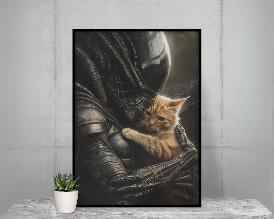 Xenomorph Alien X Jonesy Cat Art Print - Cute Horror Poster, Perfect Gift for Aliens Fans ...