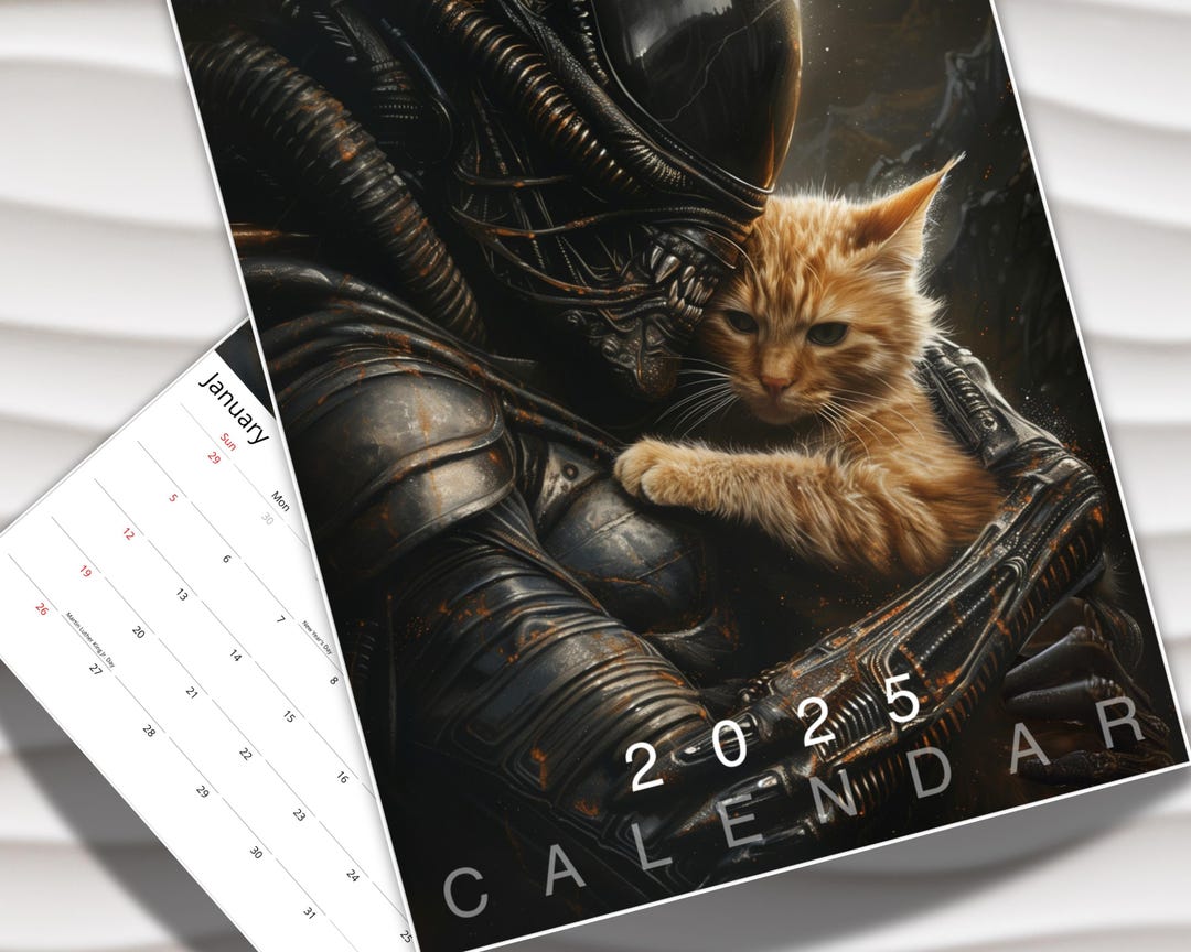 Xenomorph Alien X Jonesy Cat 2025 Wall Calendar Cute Horror Art for ...