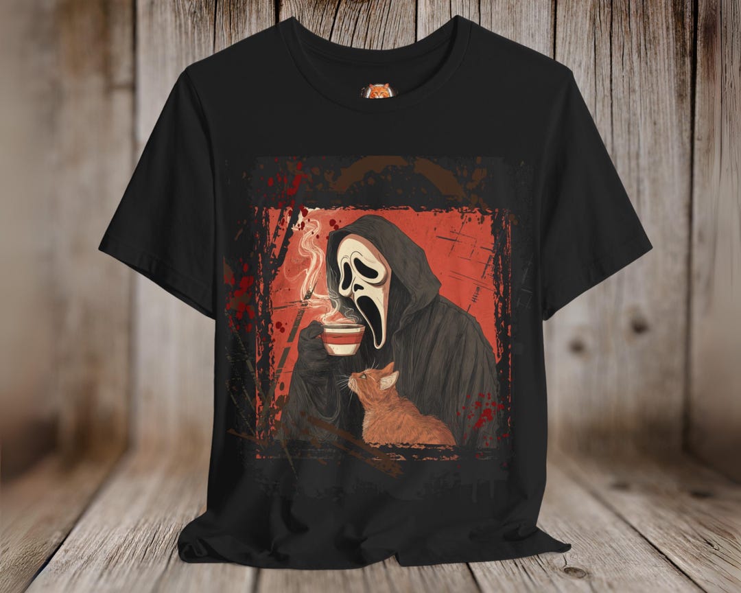 Ghostface Coffee Cat Graphic T-shirt: Scream Movie Horror Tee - Etsy