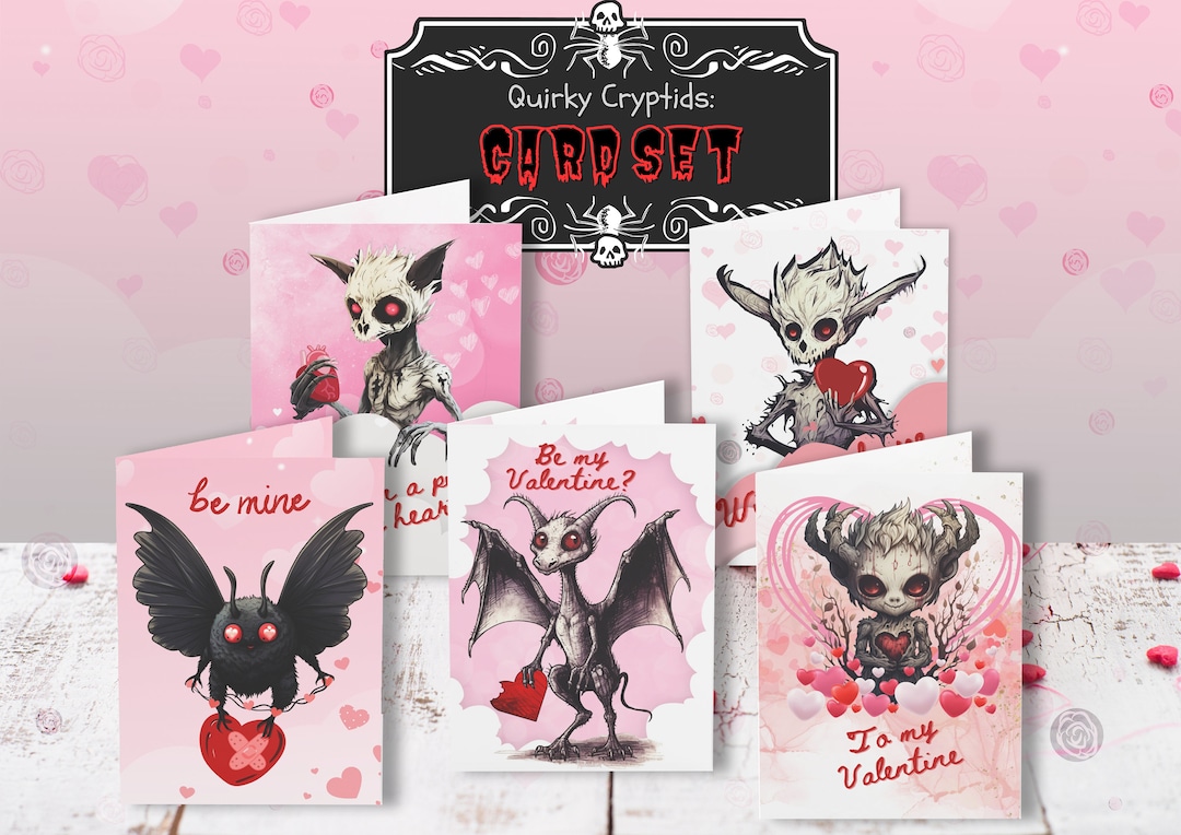 Valentine Card Cryptid Mothman Valentine's Day Card Romantic Card Cute ...
