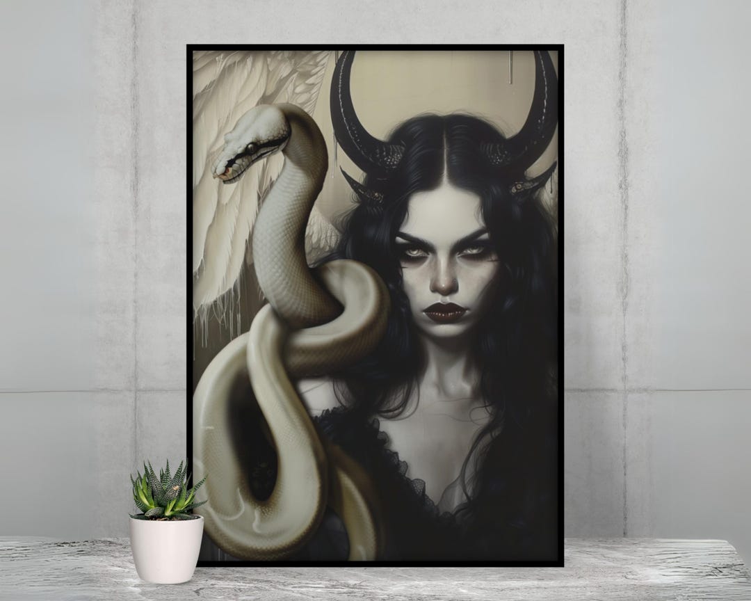 Lilith Goddess Art Print, Dark Goddess Art, Winged Lilith With Horns ...