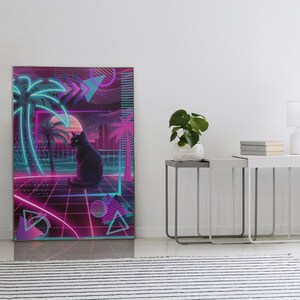 Memphis Design Neon Poster - Retro 80s Style Cat Print, Vintage ...