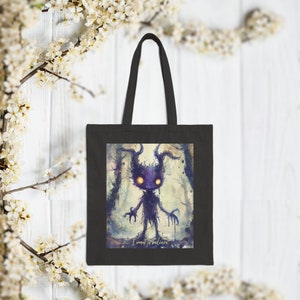 Cute Cryptid Wendigo Canvas Tote Bag - Spooky Cotton Carryall, Great ...