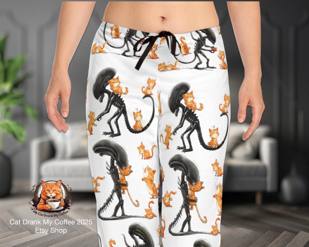 Xenomorph Alien X Jonesy Cat Women's Pajama Pants White - Cute Comfy ...