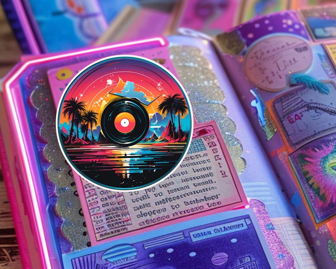 Vaporwave Vinyl Sticker: Retro 80s Cityscape Decal - Etsy UK