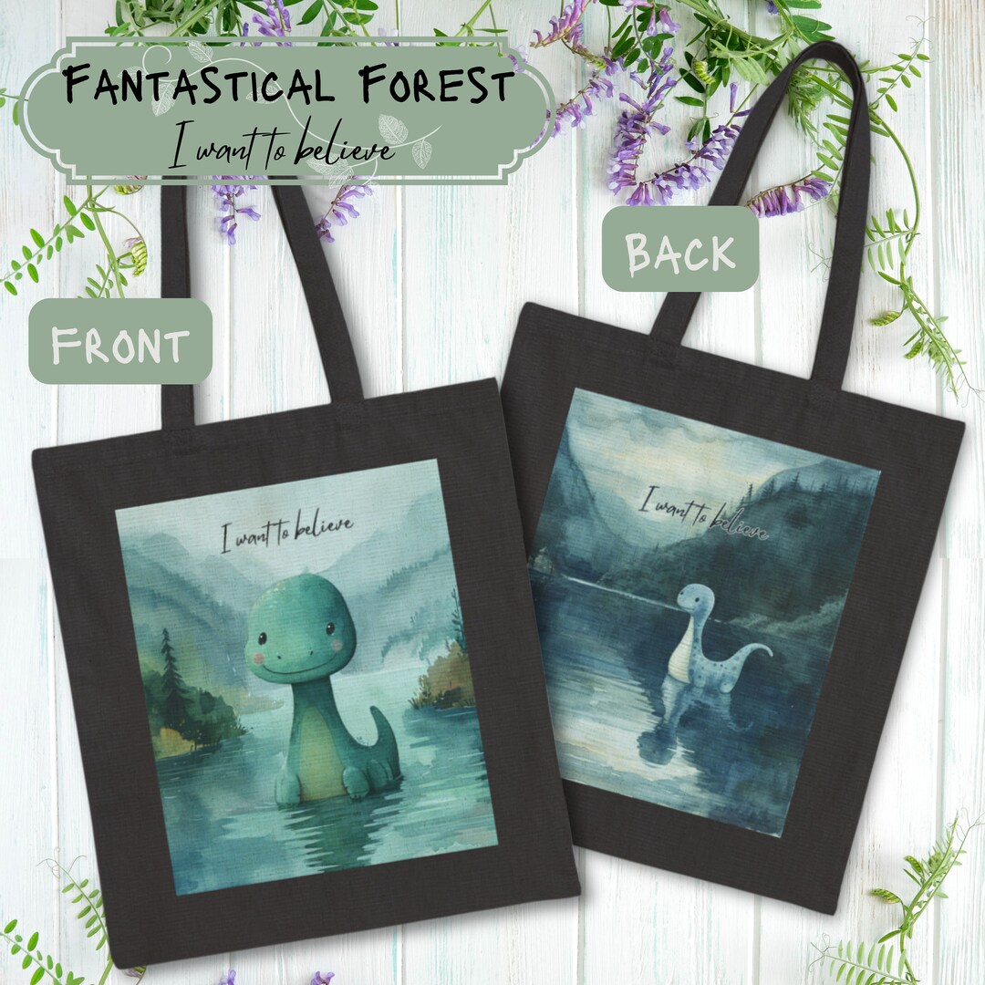Cute Loch Ness Monster Tote Bag Fantasy Creatures Canvas Bag Nessy ...