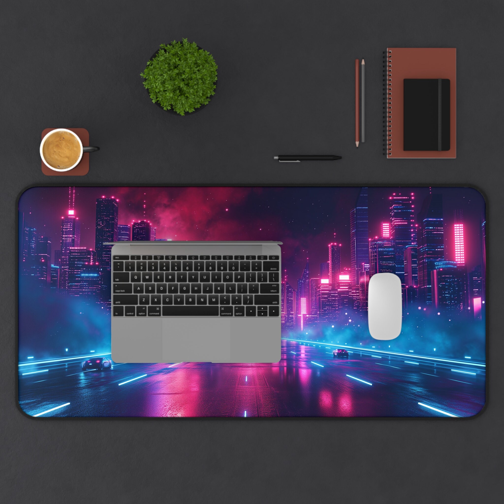 Cool Gaming Pad Cyberpunk City Neon Desk Mat, Vaporwave Aesthetic ...