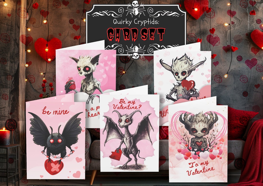 Cryptid Valentine Card Set Cute Monster Love Cards for Romantic ...
