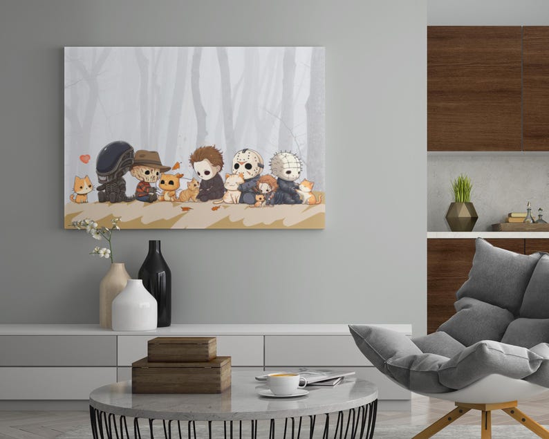 Cute Horror & Cats Chibi Slasher Poster, Scary Movie Characters Wall ...