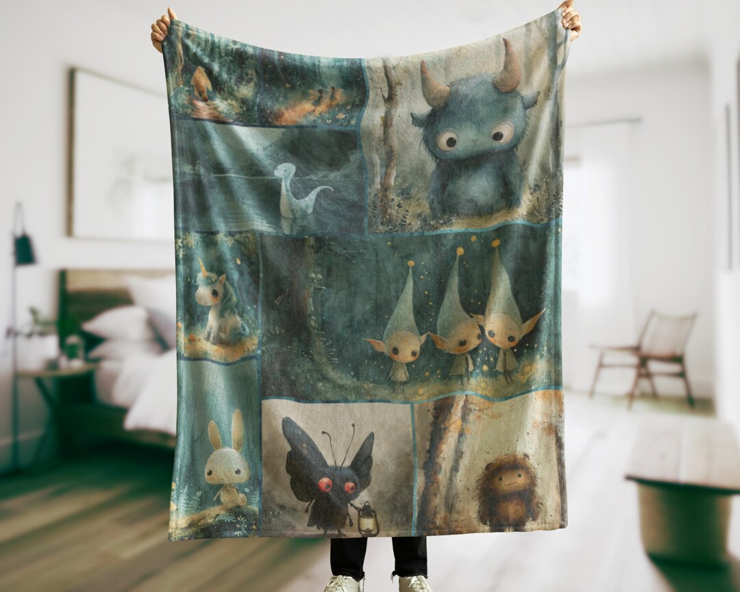 Cottagecore Cryptids Blanket, Whimsical Monster Throw - Etsy