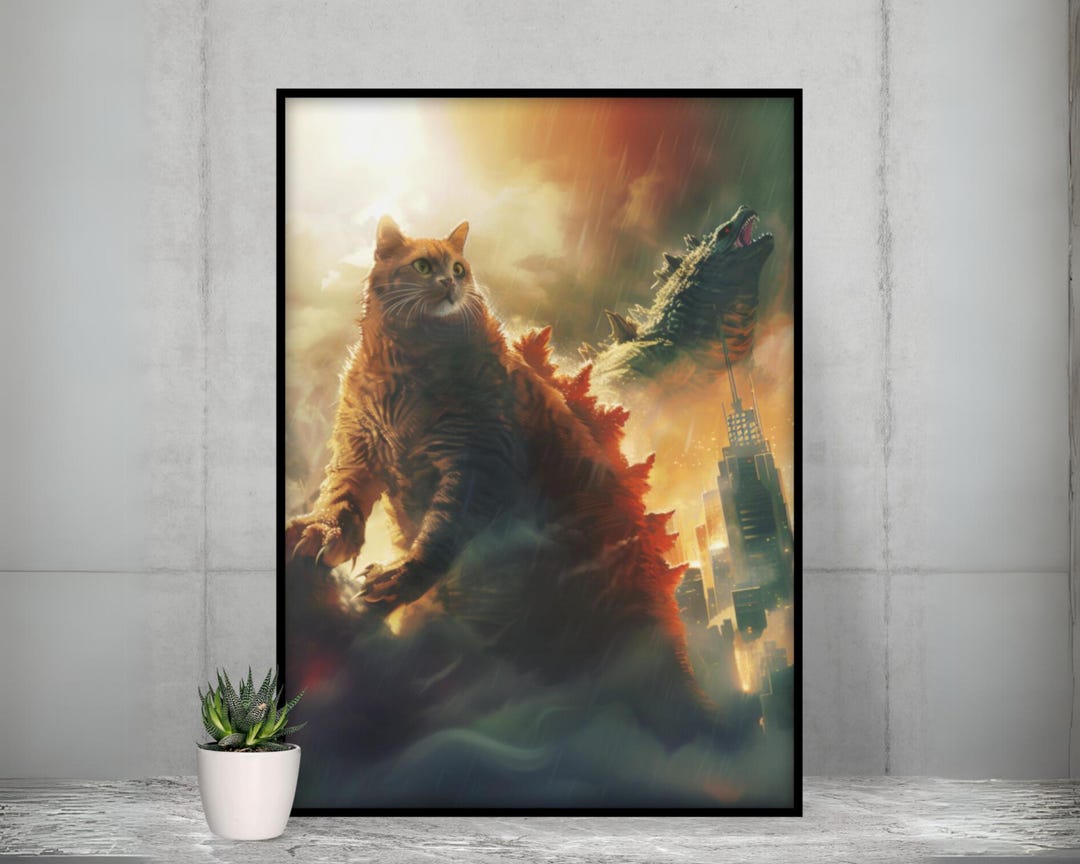 Godzilla Cat Poster: Funny Catzilla Art for Kaiju Fans - Etsy