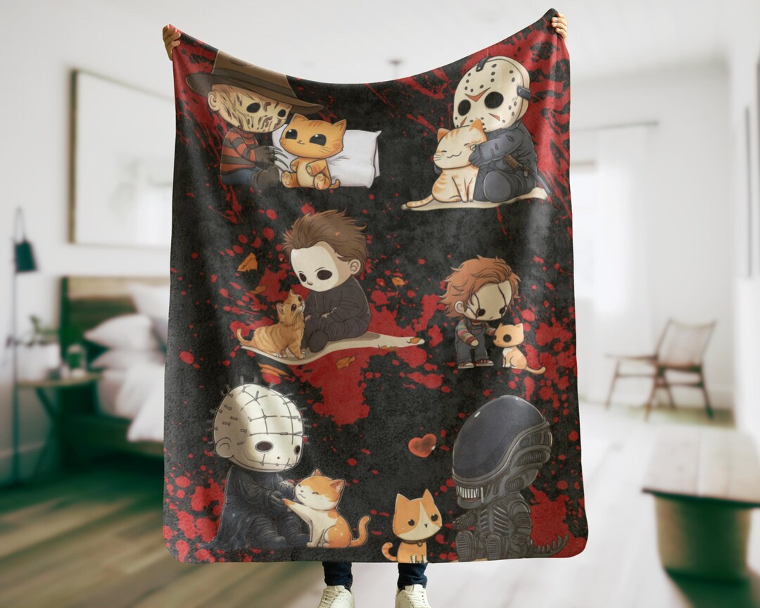 Chibi Horror Movie Fleece Blanket, Slashers With Cats Throw - Etsy