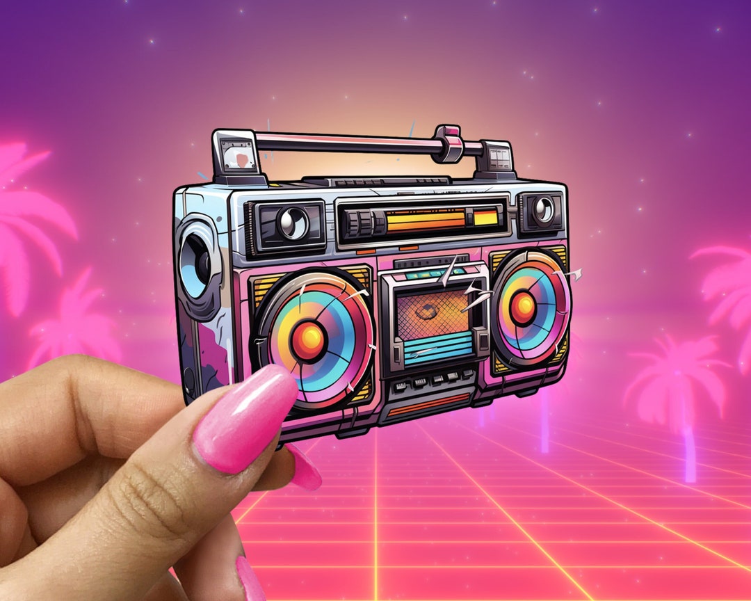 Retro Boombox Sticker Cool 80's Vaporwave Aesthetic Decal for Laptops ...