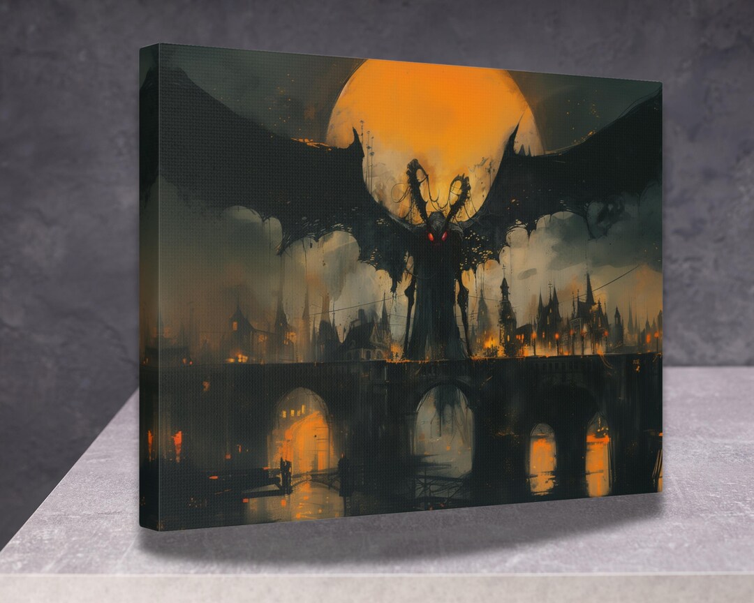 Mothman Art Canvas Print, Moody Cryptid Wall Art for Eerie Home Decor ...
