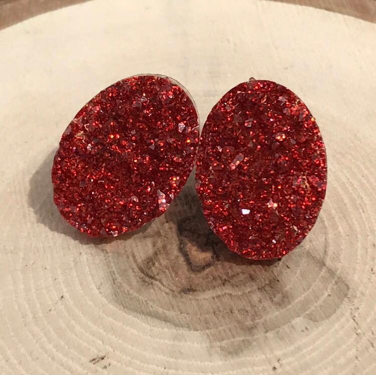 Red Druzy Studs, Red Druzy Clip on Earrings, Ruby Red Earrings ...