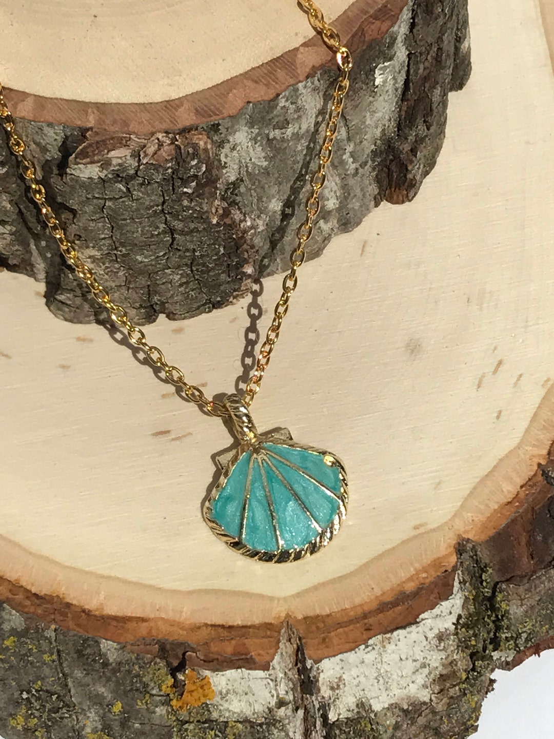 Shell Necklace, Mermaid Necklace, Seashell Necklace, Blue and Gold ...