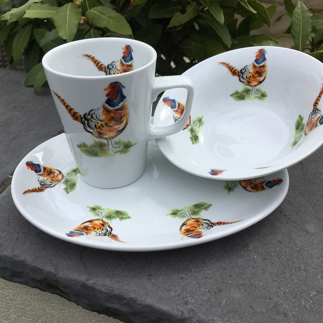 Pheasant Designs on Ceramic and Glassware 3 Piece Snack Set - Etsy