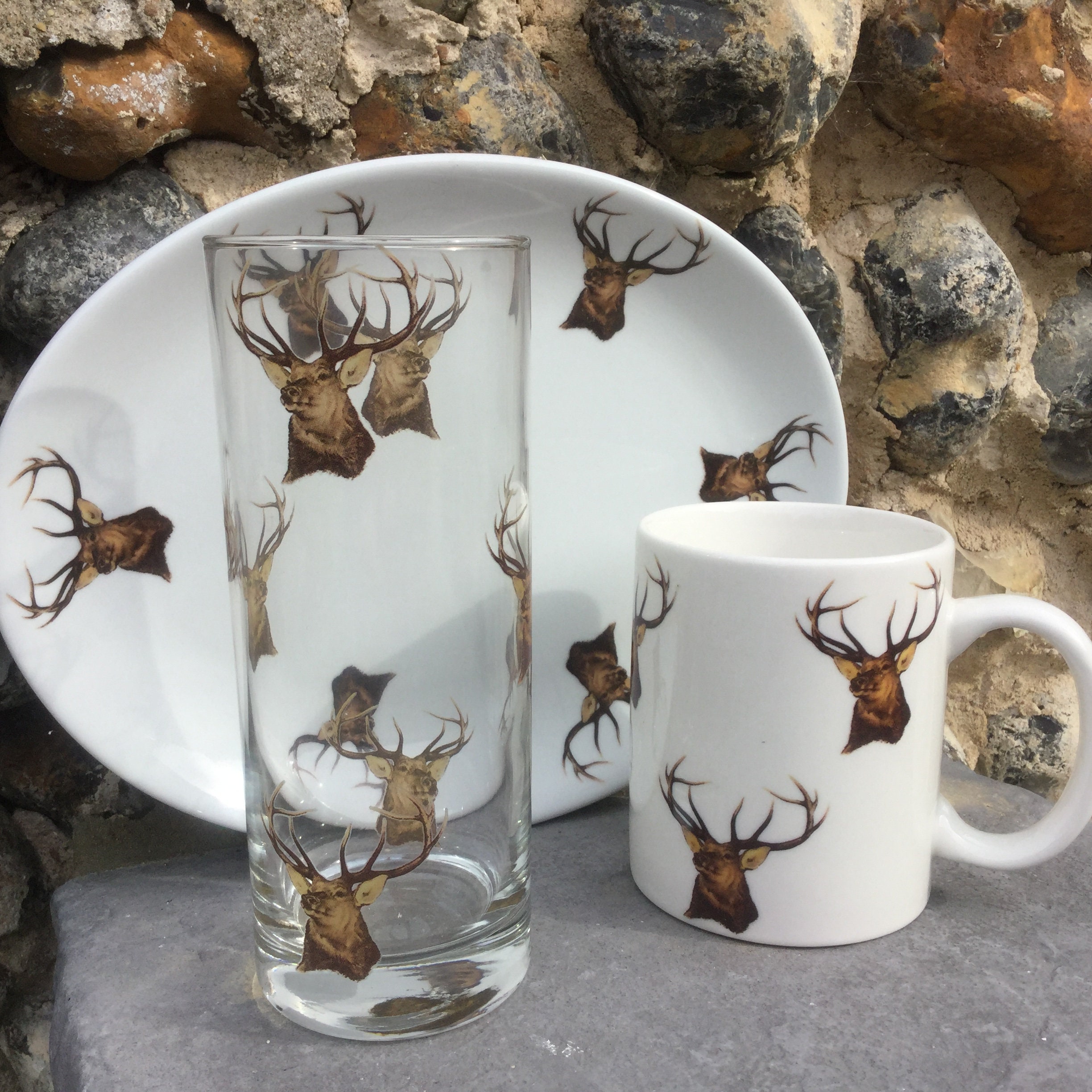 Stag Design on 3 Piece Ceramic & Glassware Snack Set - Etsy