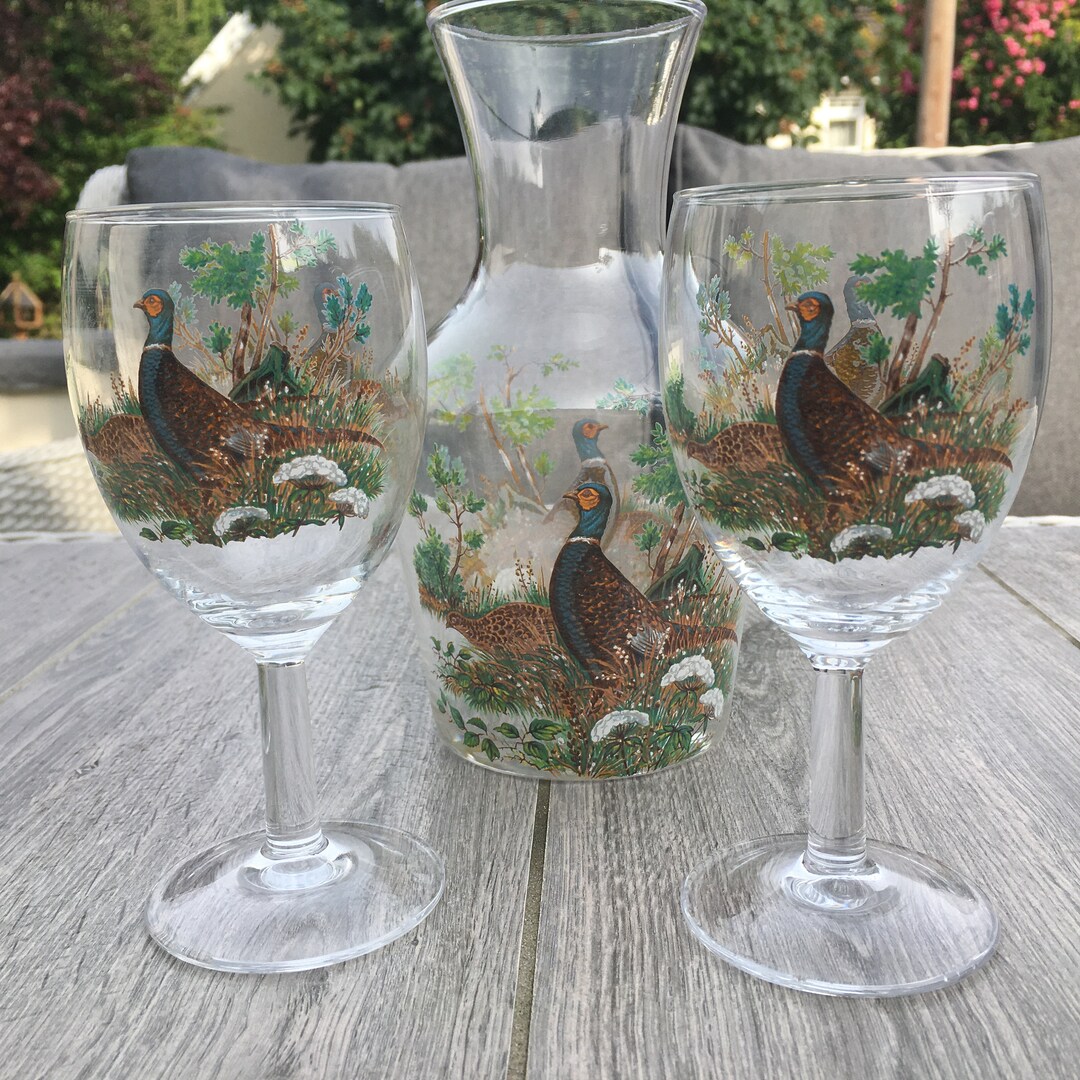 Pheasant Designs on 1ltr Carafe and 2 Wine Glasses DISHWASHER - Etsy