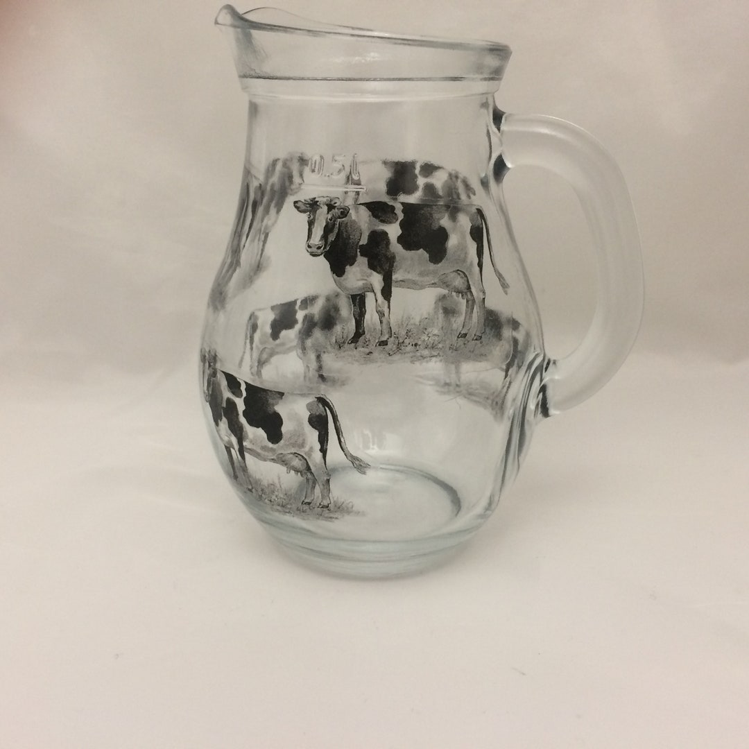 Black &white Cow Cattle Design on 500ml Glass Pitcher Jug - Etsy