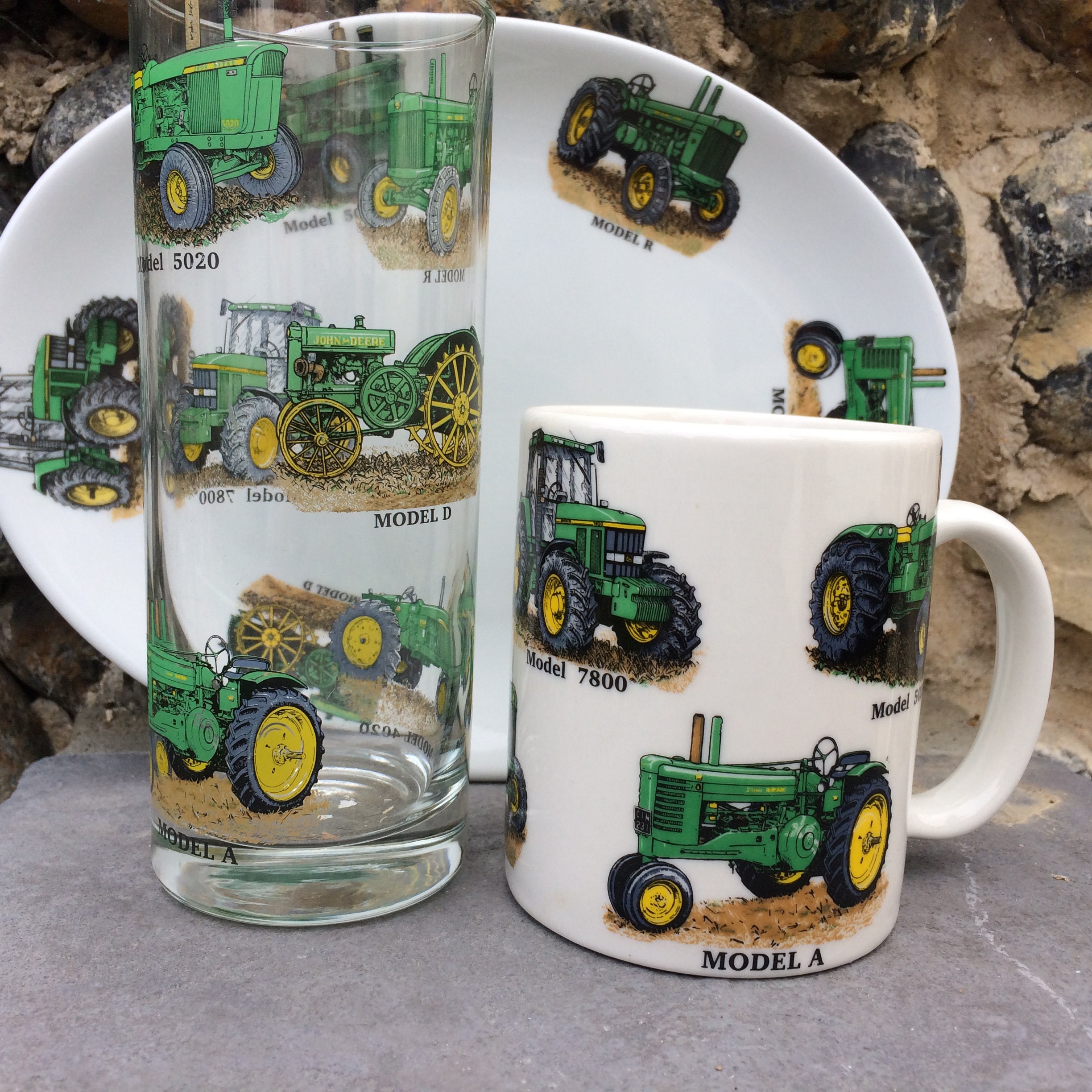 John Deere Tractor Designs on 3 Piece Ceramic and Glassware Snack Set ...