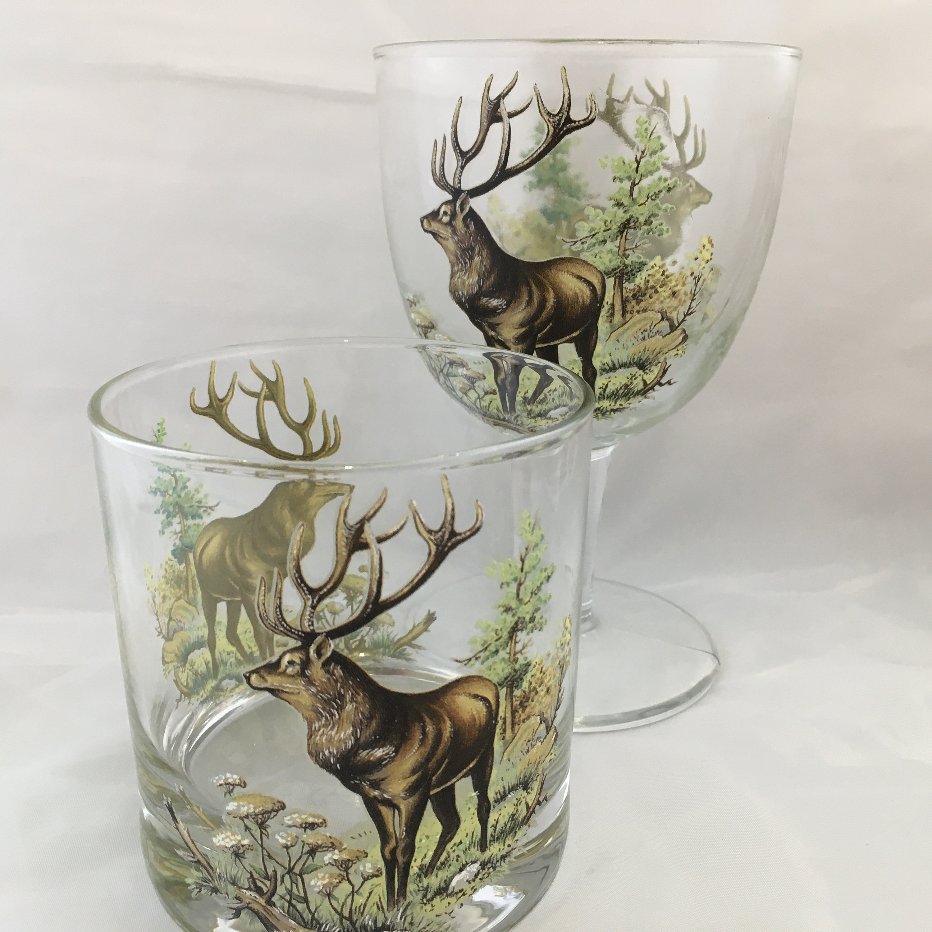 Stag Design on Large Goblet Glass and Matching Heavey Base Tumbler - Etsy
