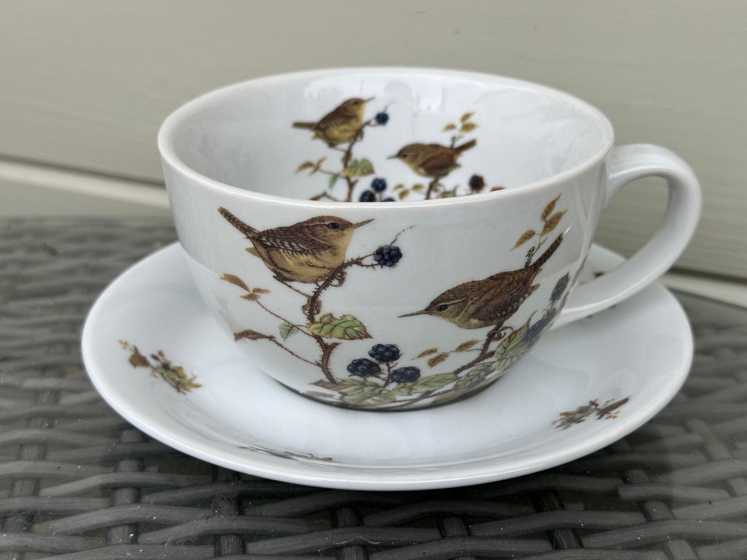 Wren Bird Designs on Breakfast / Cappucino Cup & Saucer - Etsy
