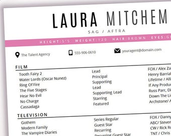 Actor Resume Template / 8 X 10 Acting Resume / Instant Digital Download ...