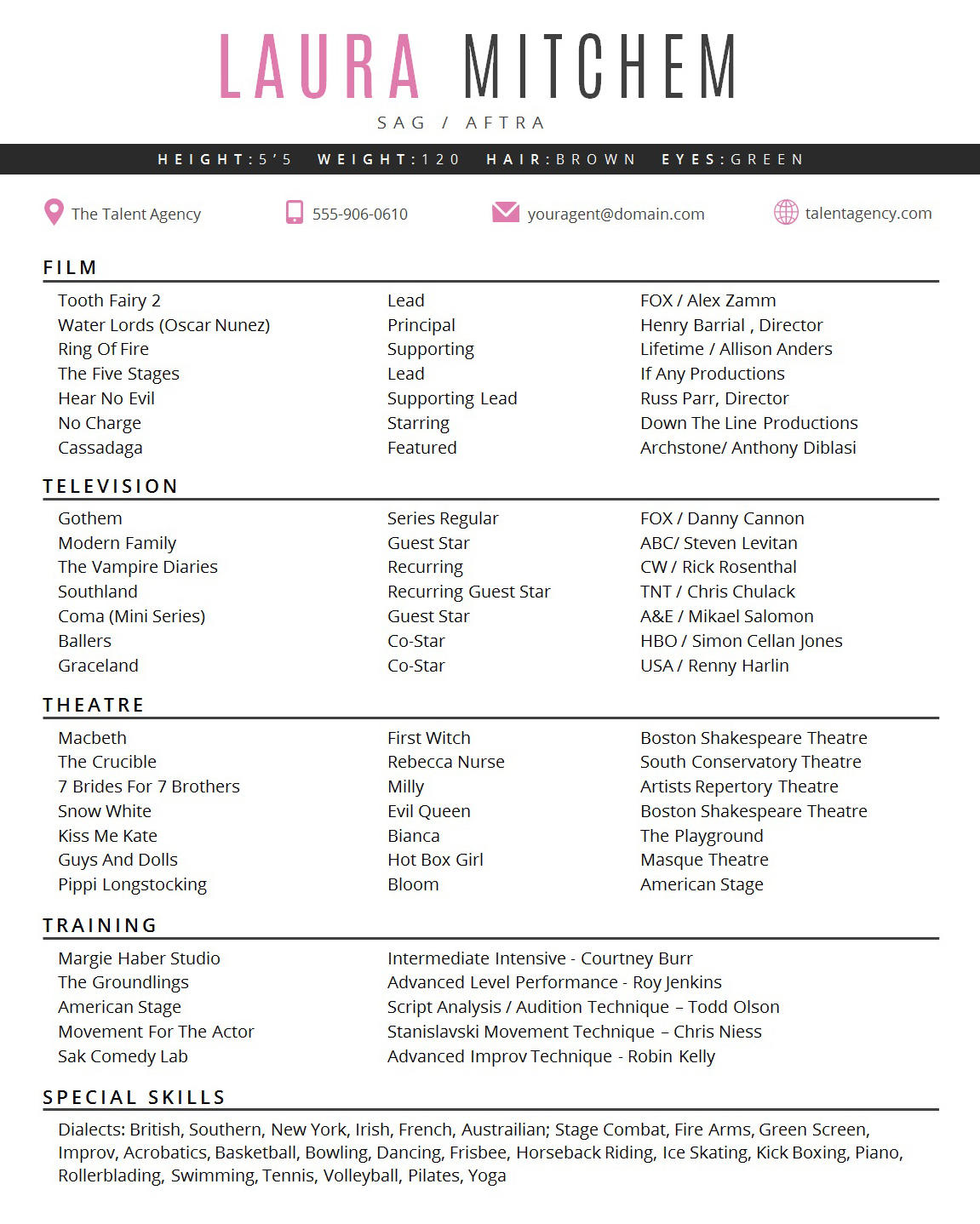 Actor Resume Template / 8 X 10 Acting Resume / Instant Digital Download ...