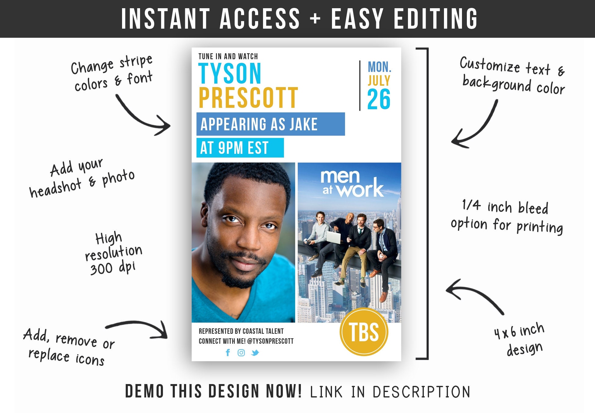Actor Postcard | 4x6 Postcard for Actors | Headshot Postcard Design ...