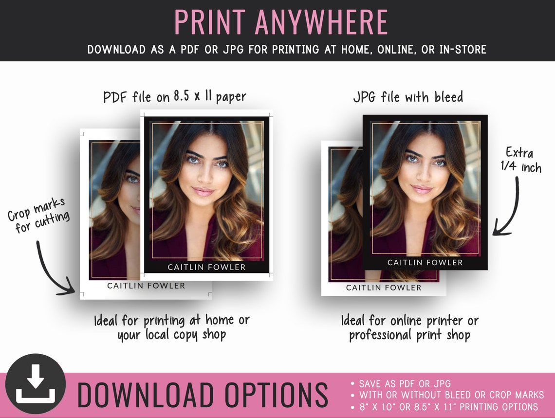 Rose Gold Frame | Acting Headshot Template | 8x10 Headshot Template ...