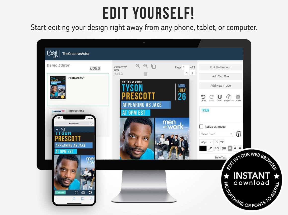 Actor Postcard 4x6 Postcard for Actors Headshot Postcard Design Booking ...