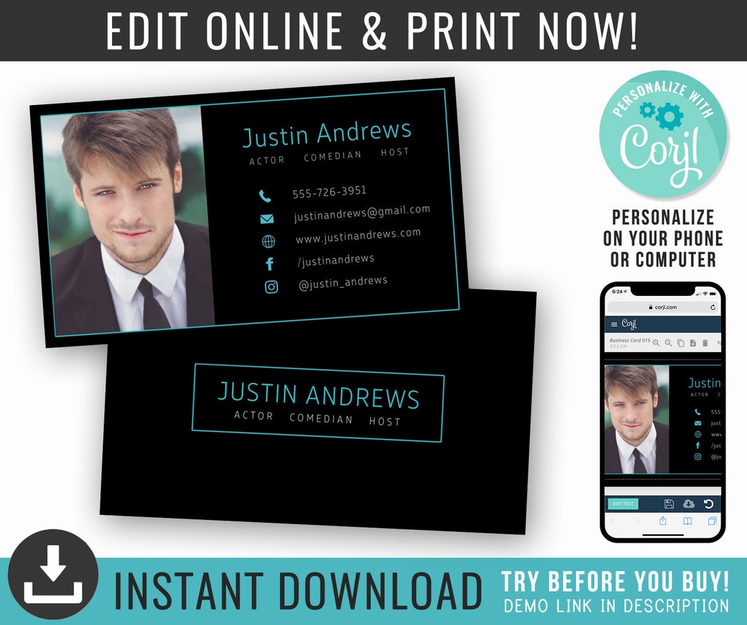 Actor Business Card | Photo Business Card | Actor's Calling Card ...