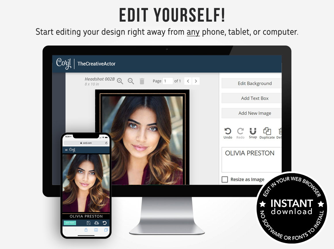 Rose Gold Frame | Acting Headshot Template | 8x10 Headshot Template ...