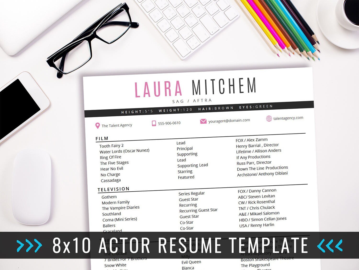 Actor Resume Template / 8 X 10 Acting Resume / Instant Digital Download ...