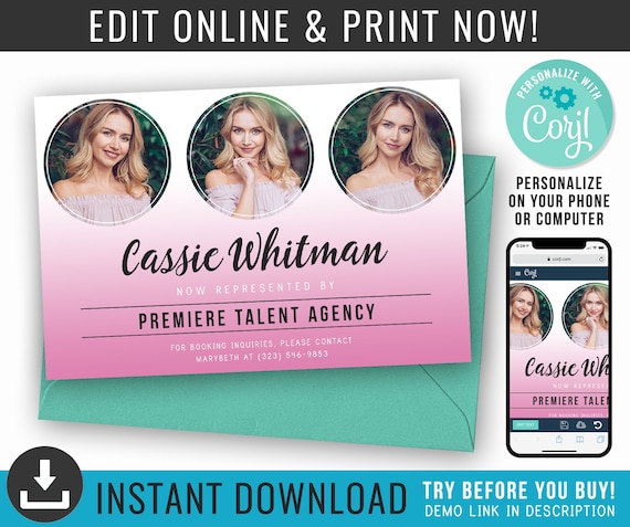 Paper Stationery Design & Templates Headshot Postcard Design Actor ...