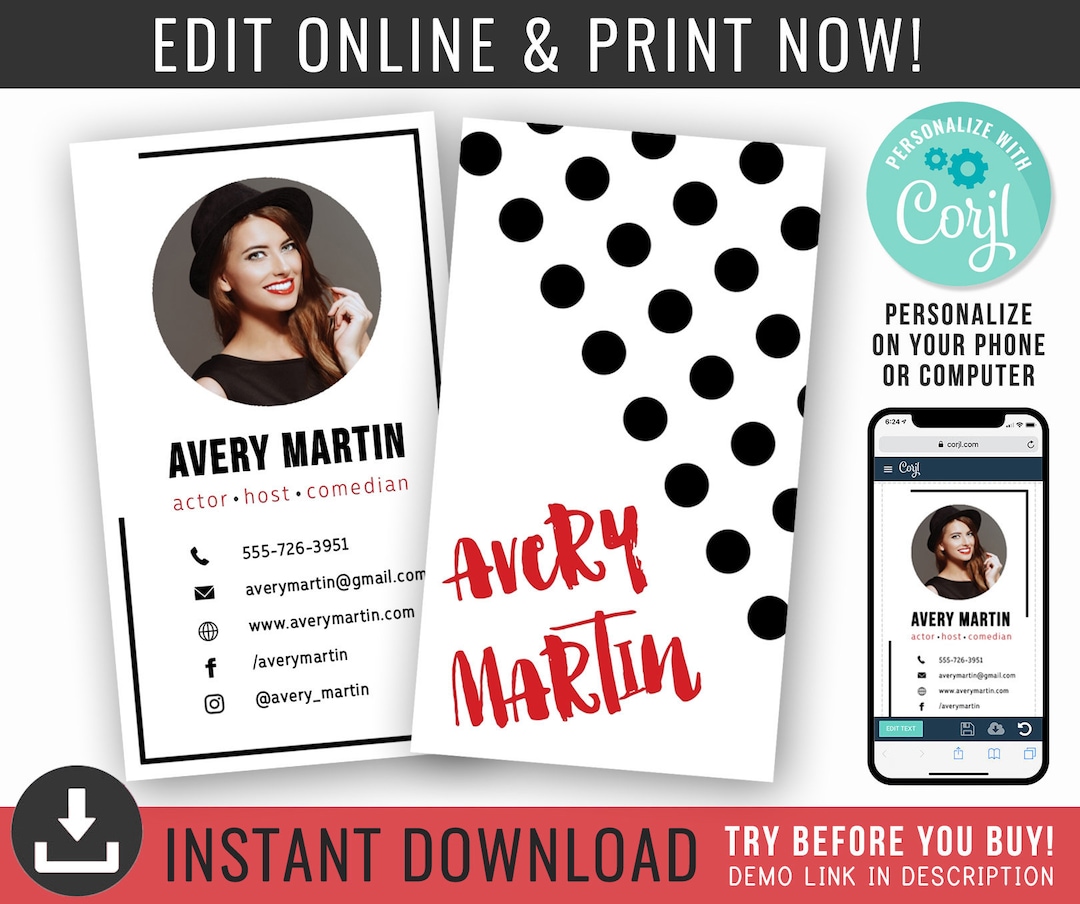 Actor Business Card | Photo Business Card | Actor's Calling Card ...