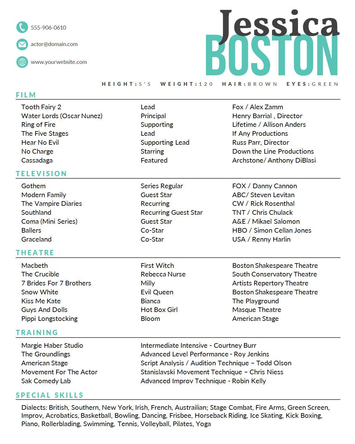 Actor Resume Template / 8 X 10 Acting Resume / Instant Digital Download ...